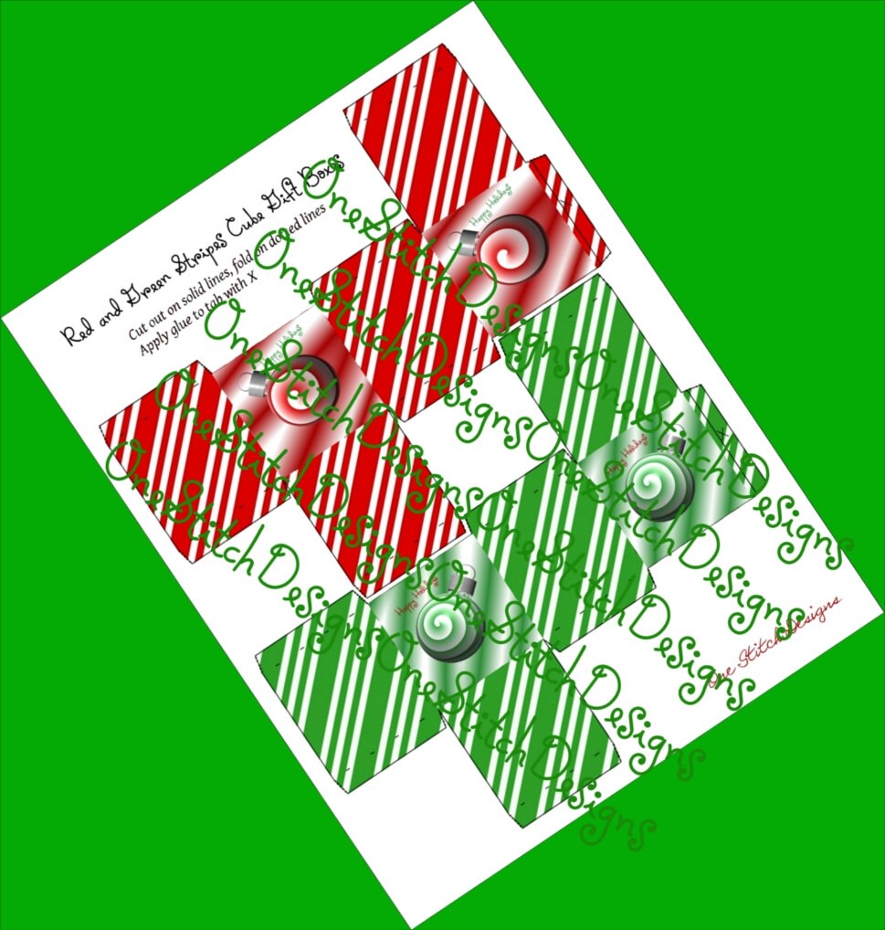 DIY Christmas Gift Box Printable Cube Favor Boxes Cristmas Ball Green ...