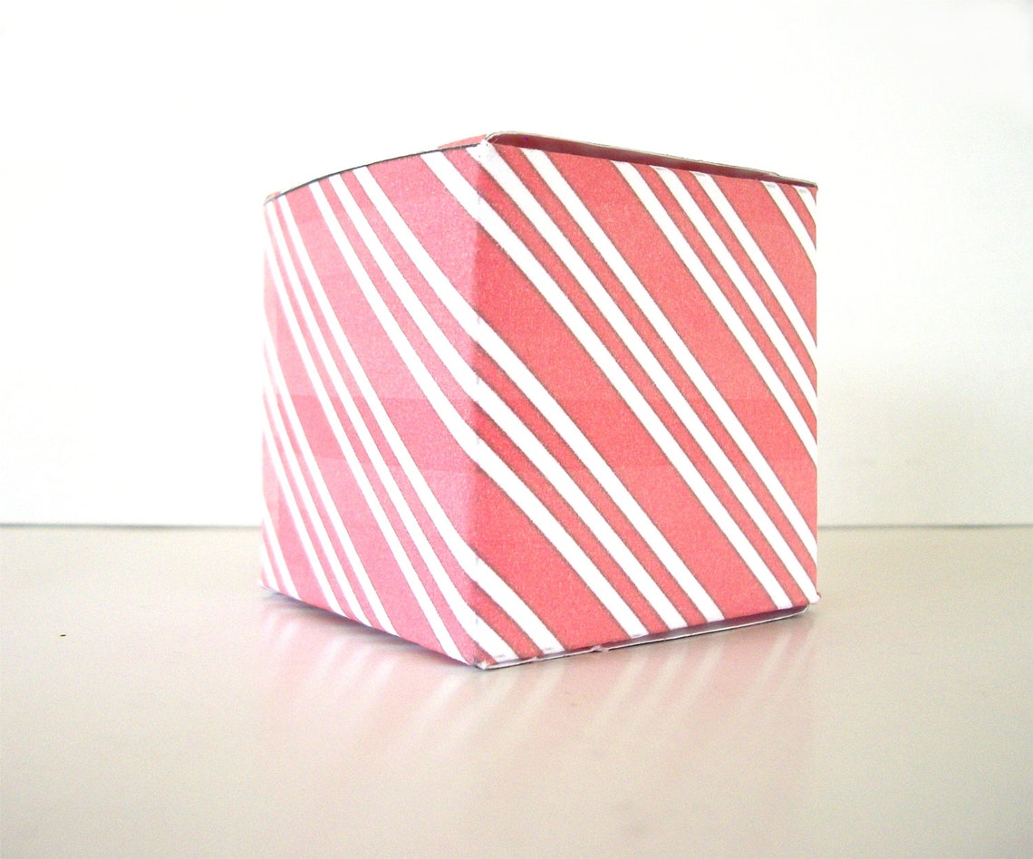 Red and Green Stripes Gift Box Printable Cube Favor Boxes Green ...