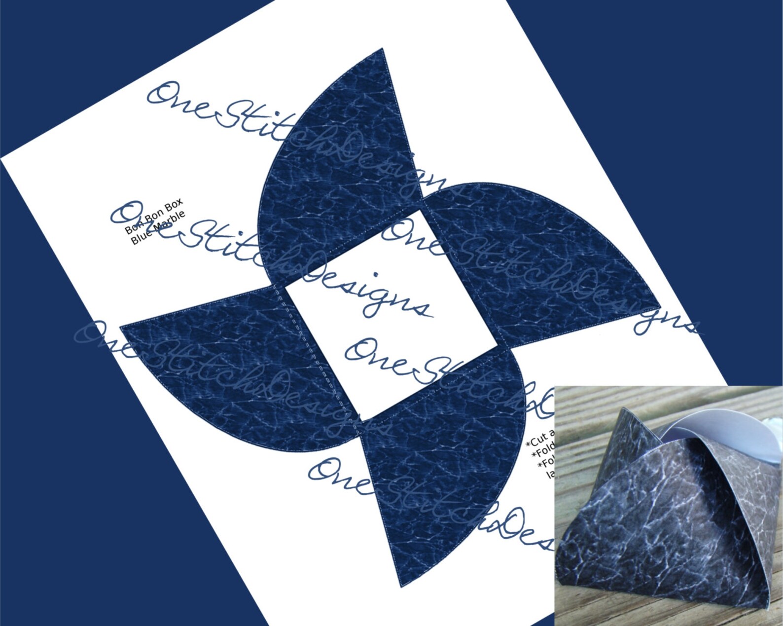 Navy Blue Printable Wedding Party Favor Box Blue Marble Faux Granite ...