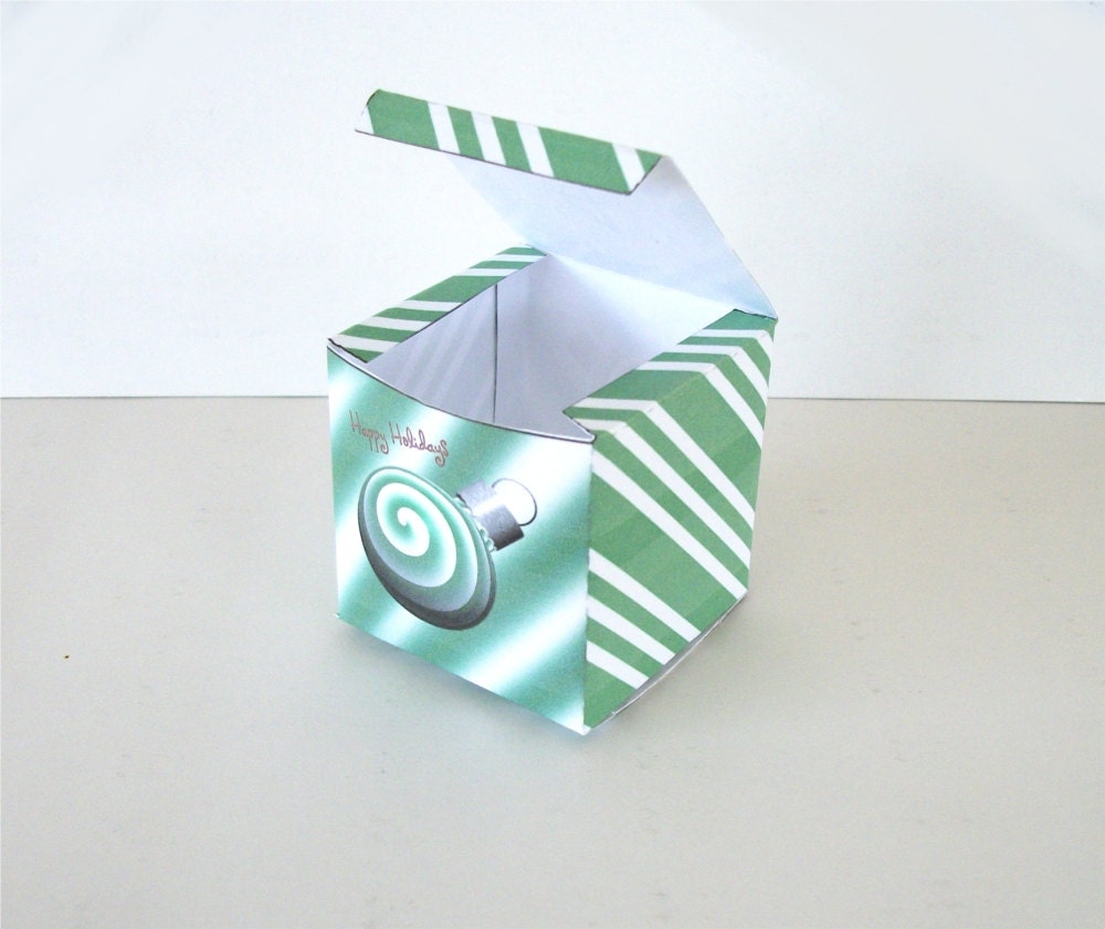 DIY Christmas Gift Box Printable Cube Favor Boxes Cristmas Ball Green ...
