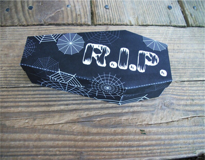 Large Coffin Box Printable Halloween Favor Spiderwebs RIP Goth ...