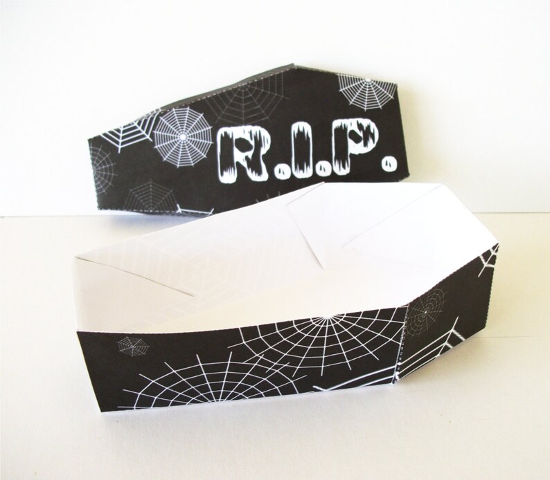 Large Coffin Box Printable Halloween Favor Spiderwebs RIP Goth ...