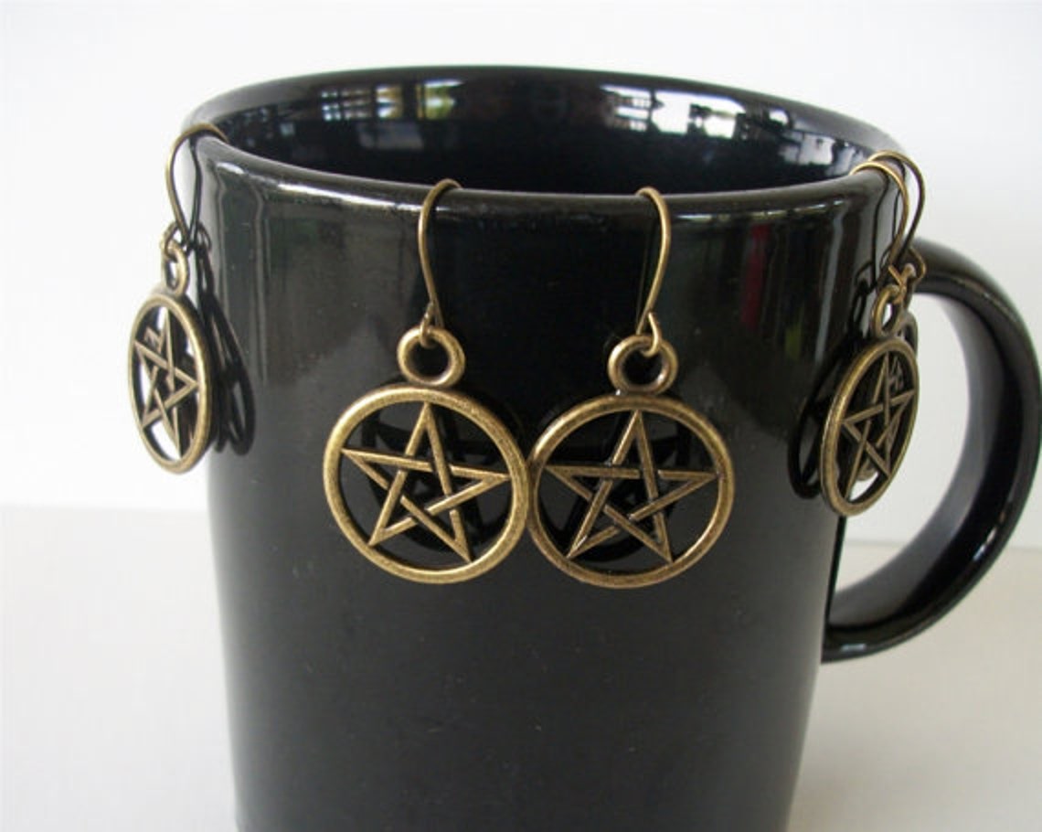 Silver Pentacle Earrings Pentagram Fish Hook Ear Wires Halloween ...