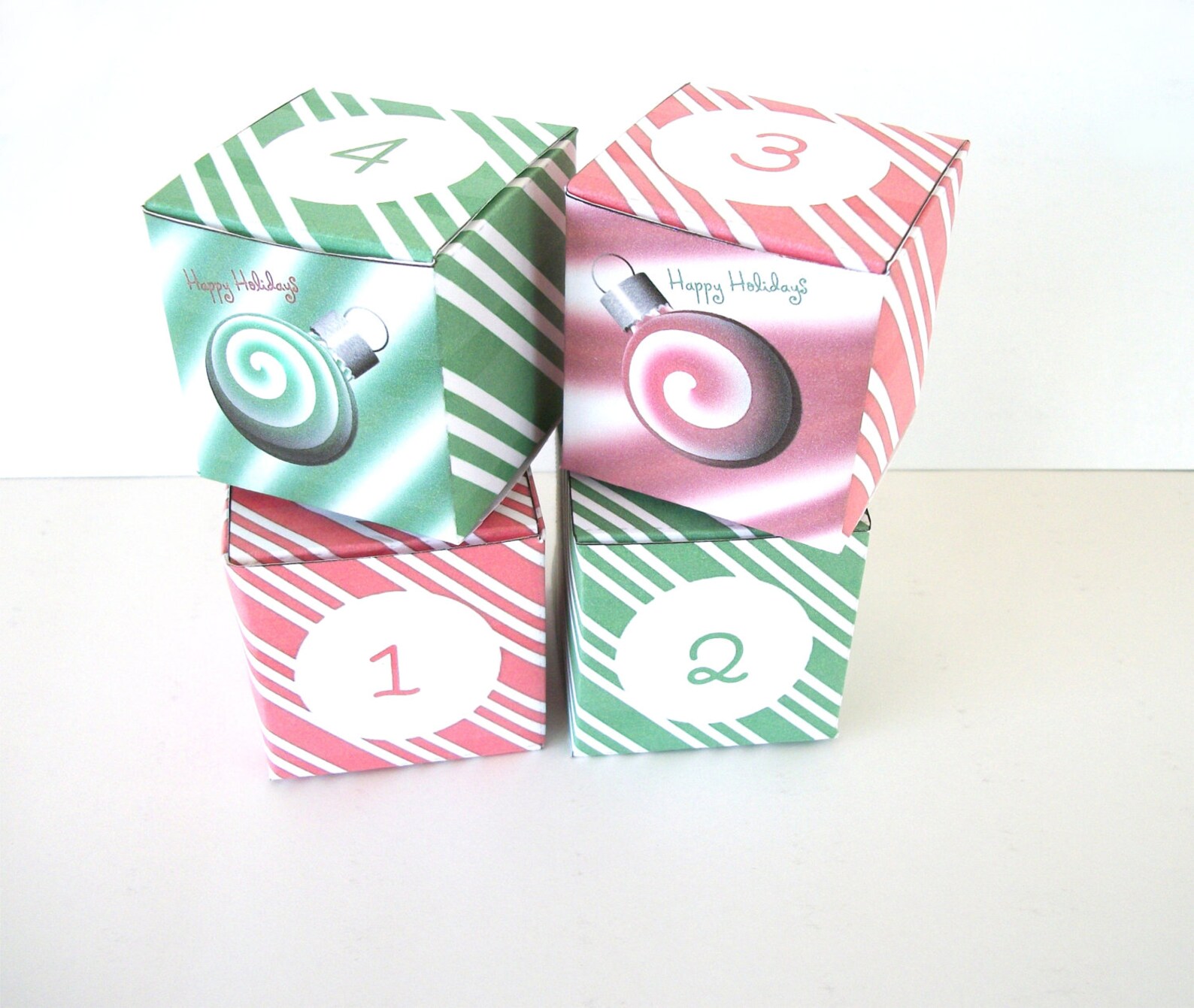 Red and Green Stripes Gift Box Printable Cube Favor Boxes Green ...