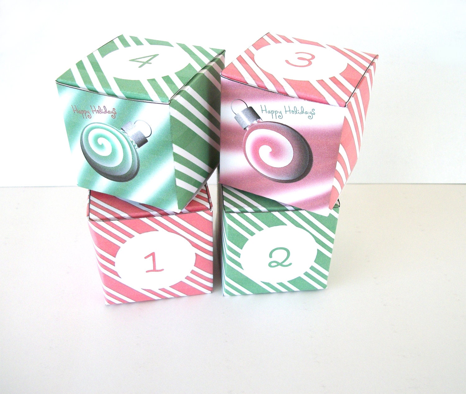 Red and Green Stripes Gift Box Printable Cube Favor Boxes Green ...