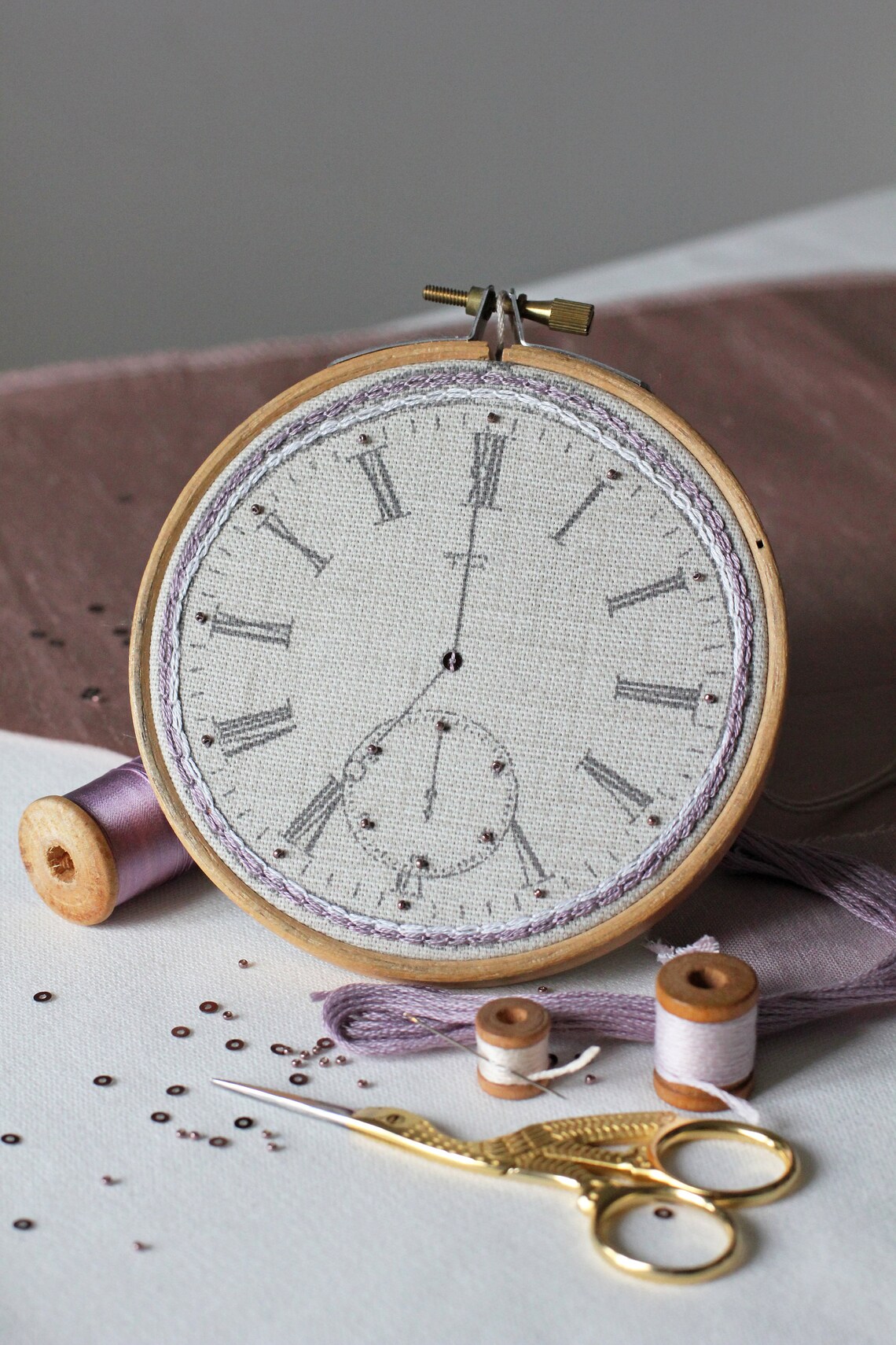 Hand Embroidered Pocket Watch Clock, Framed - Etsy