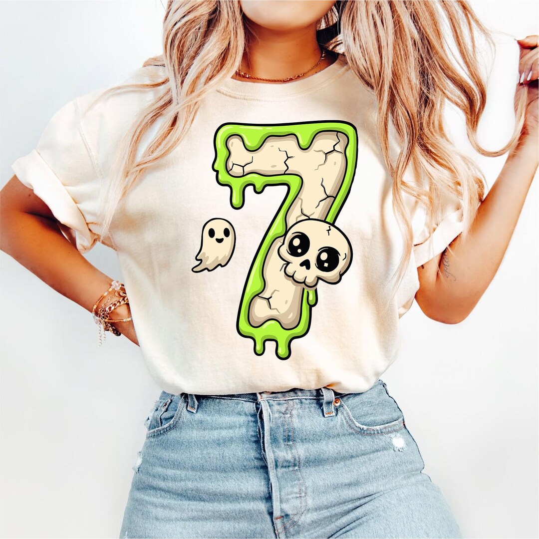 Halloween 7 Birthday SVG PNG Spooky Skull Ghost Green Slime Creepy Bone ...