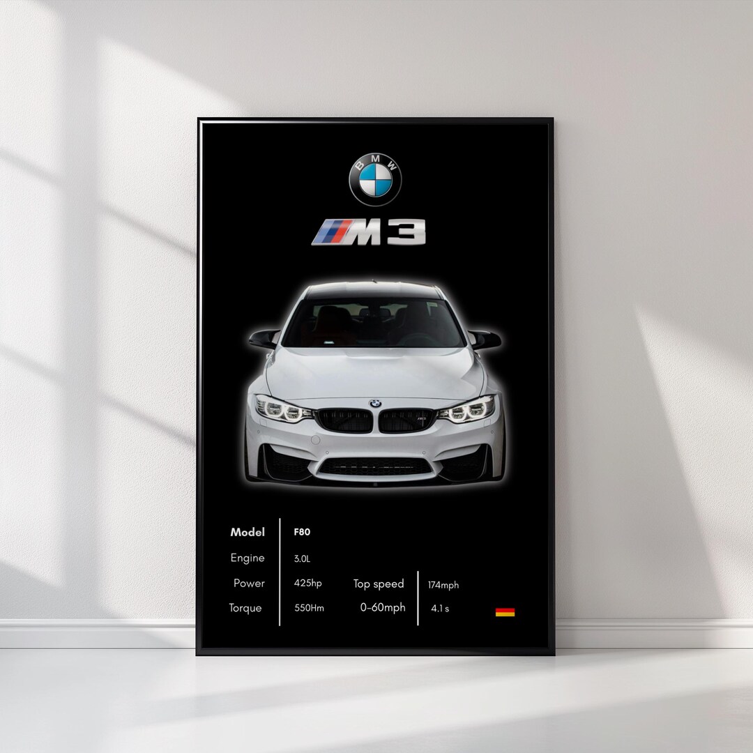 Framed BMW M3 F80 Car Poster: Automotive Wall Art - Etsy