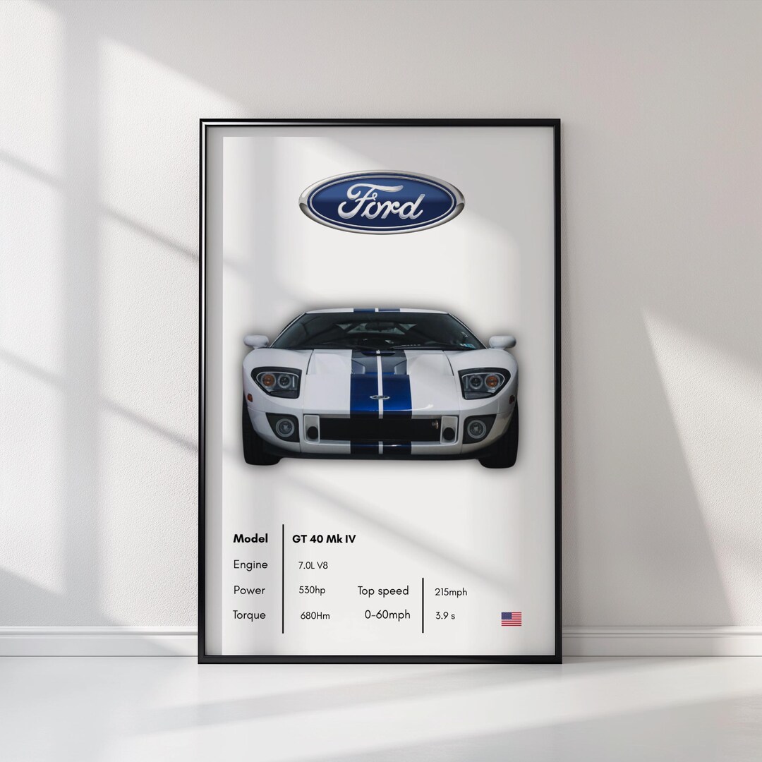 FORD GT40 Car Poster Digital | Printable Car Art | Wall Decor | A4 Size ...