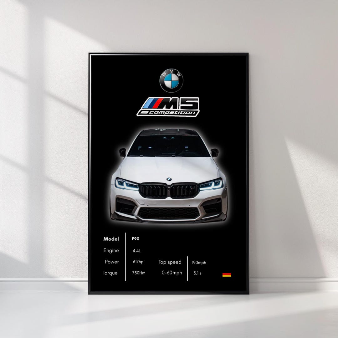 Framed BMW M5 F90 Car Poster: Automotive Wall Art - Etsy