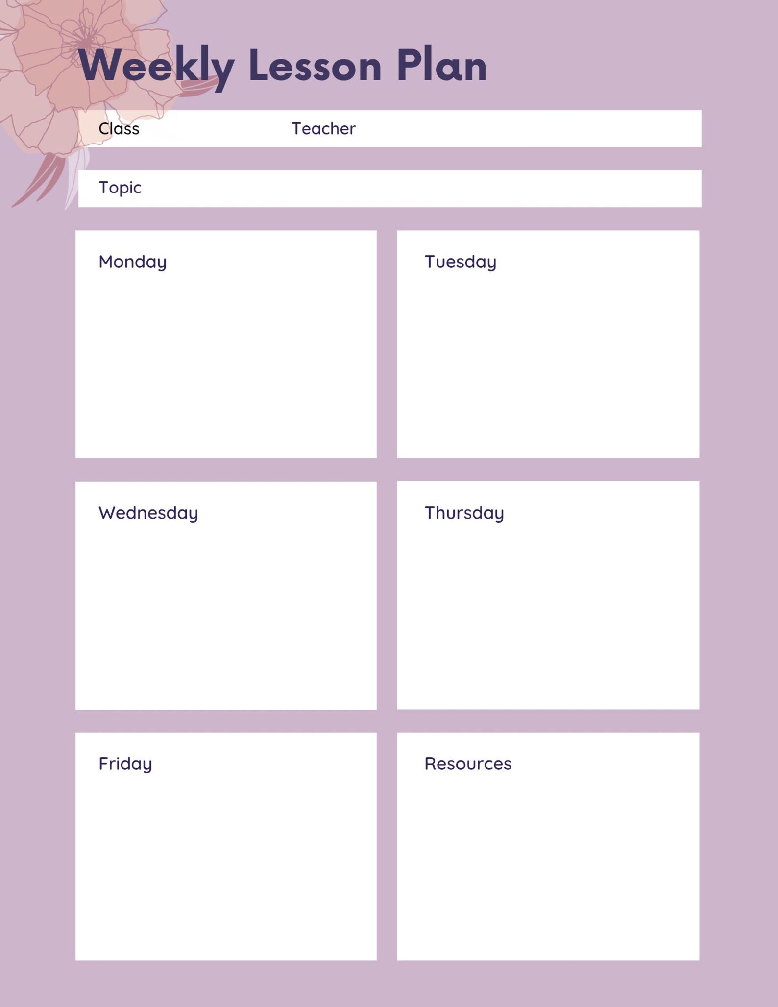 PRINTABLE Weekly Lesson Plan [PLN12] - Etsy