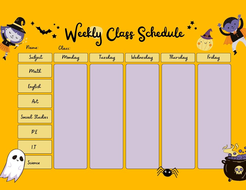 PRINTABLE Weekly Class Schedule Halloween Themed Planner[pln9] - Etsy