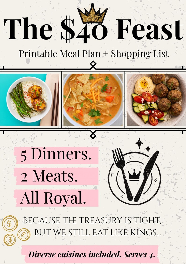 40 Dollar Weekly Meal Plan • Printable PDF • 5 Family Dinners With ...