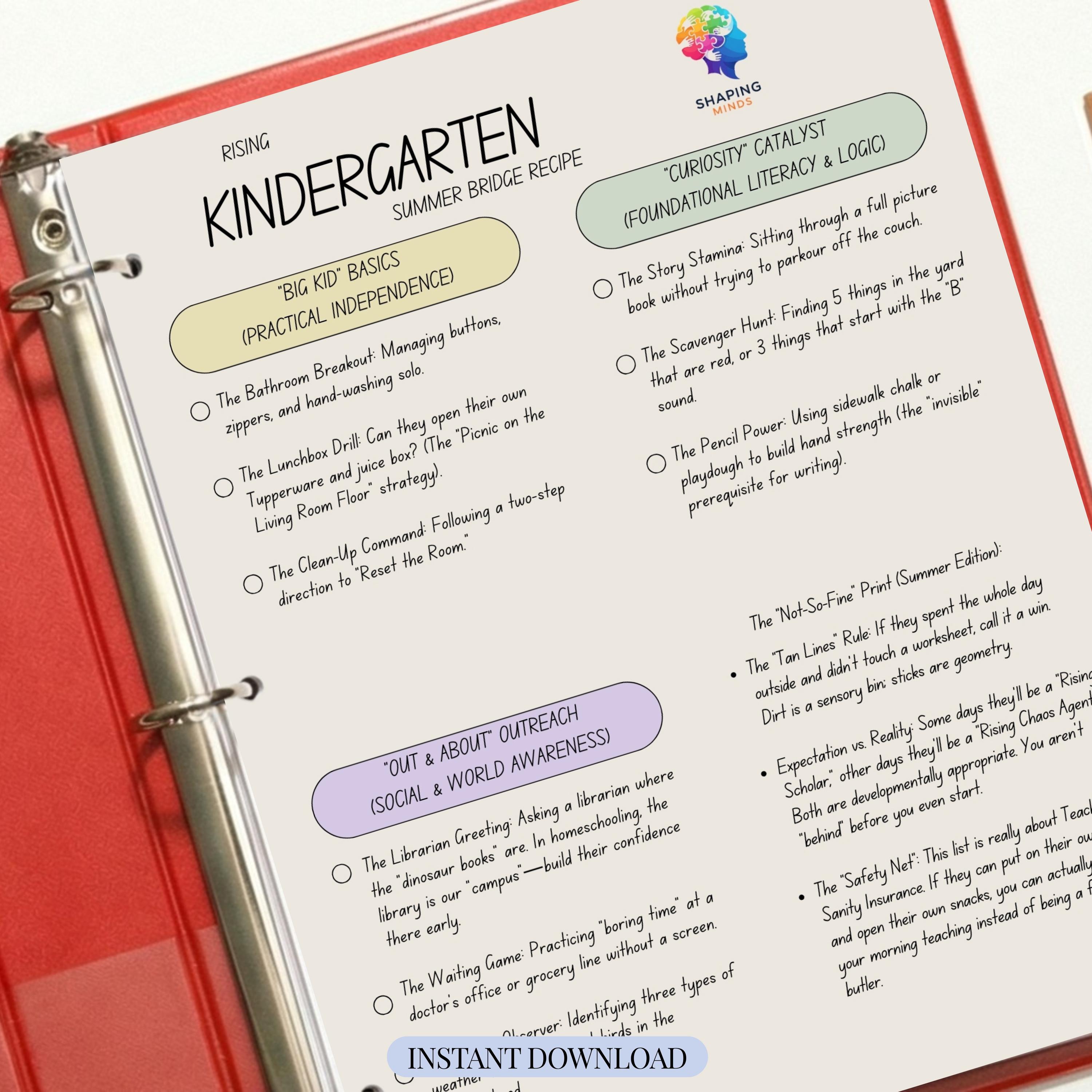 Kindergarten Summer Bridge Checklist for New Homeschooler Transition ...