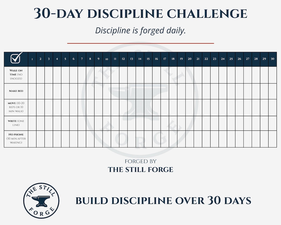 30-day Discipline Challenge | Printable Habit & Productivity Tracker ...