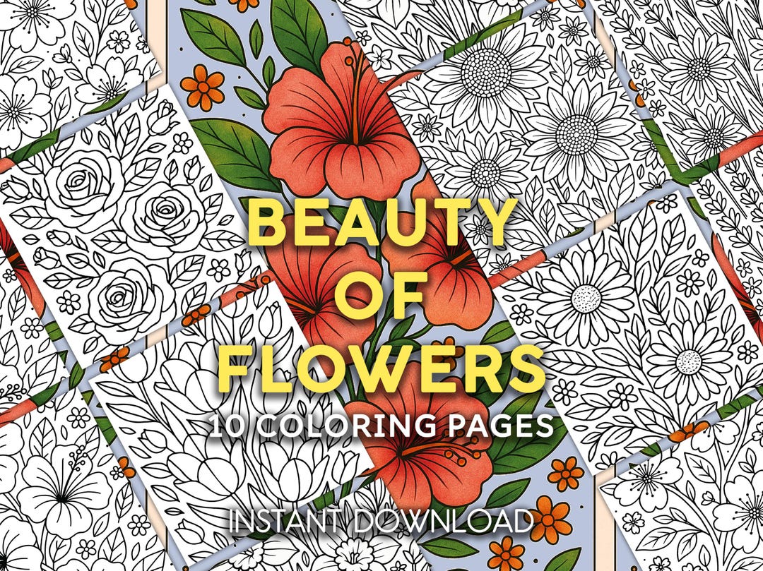 Floral Coloring Pages | Sunflower, Daisy, Rose, Tulip, Cherry Blossom ...