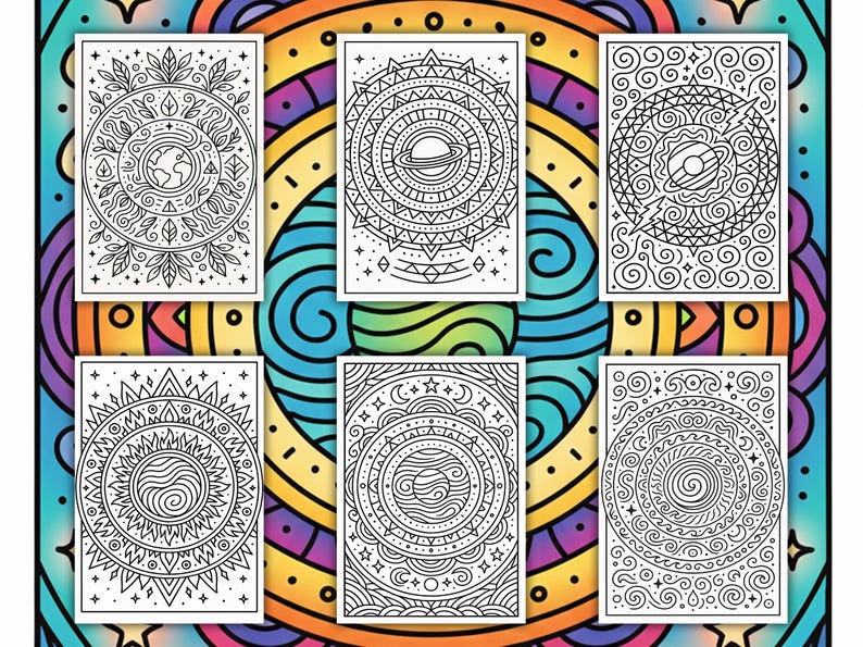 Mandalas of the Cosmos Coloring Pages | Space & Planet Mandala Designs ...