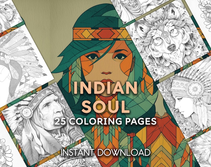 Native American Grayscale Coloring Page for Adults, Detailed Native ...