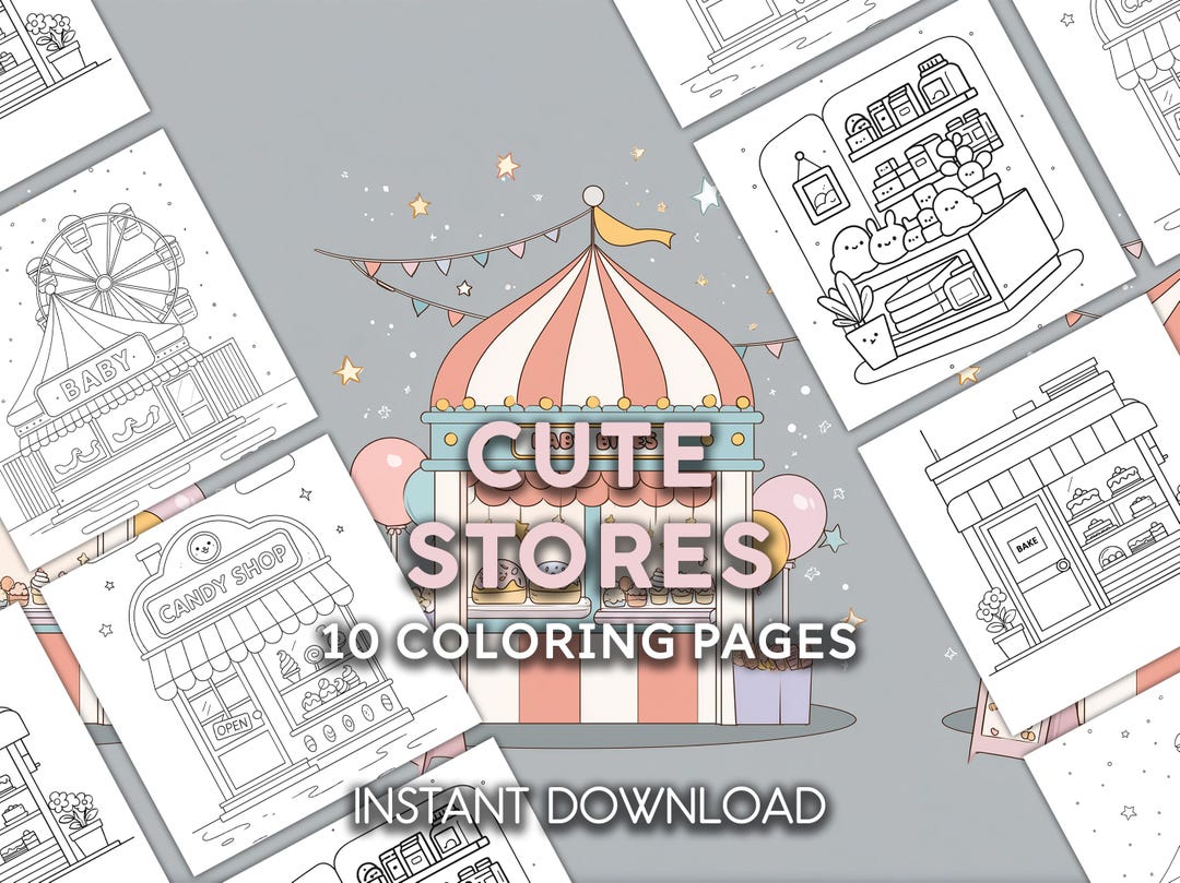 Cute Stores Coloring Pages | Kawaii Shop & Candy Store Designs | Kids ...