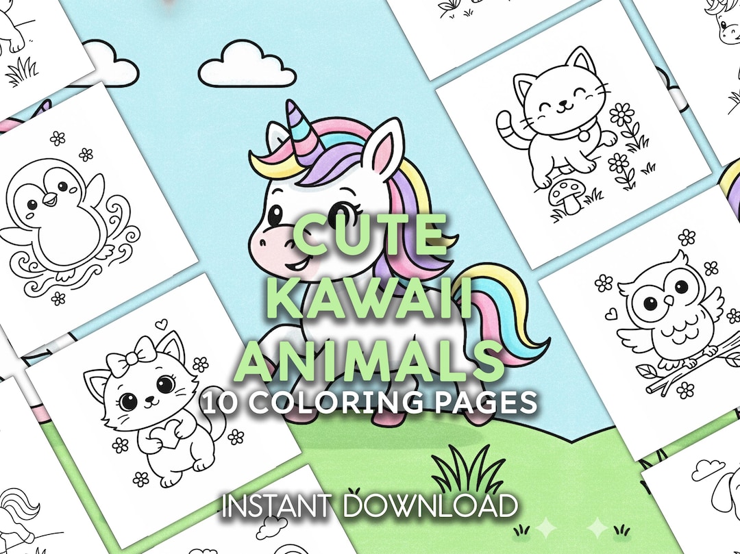 Cute Kawaii Animal Coloring Pages | Adorable Unicorn & Pet Designs | 10 ...