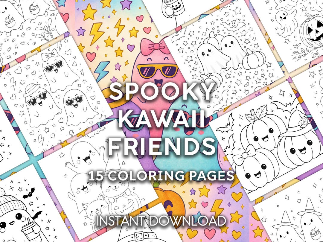 15 Kawaii Halloween Coloring Pages | Ghosts, Cat & Owl (printable PDF ...