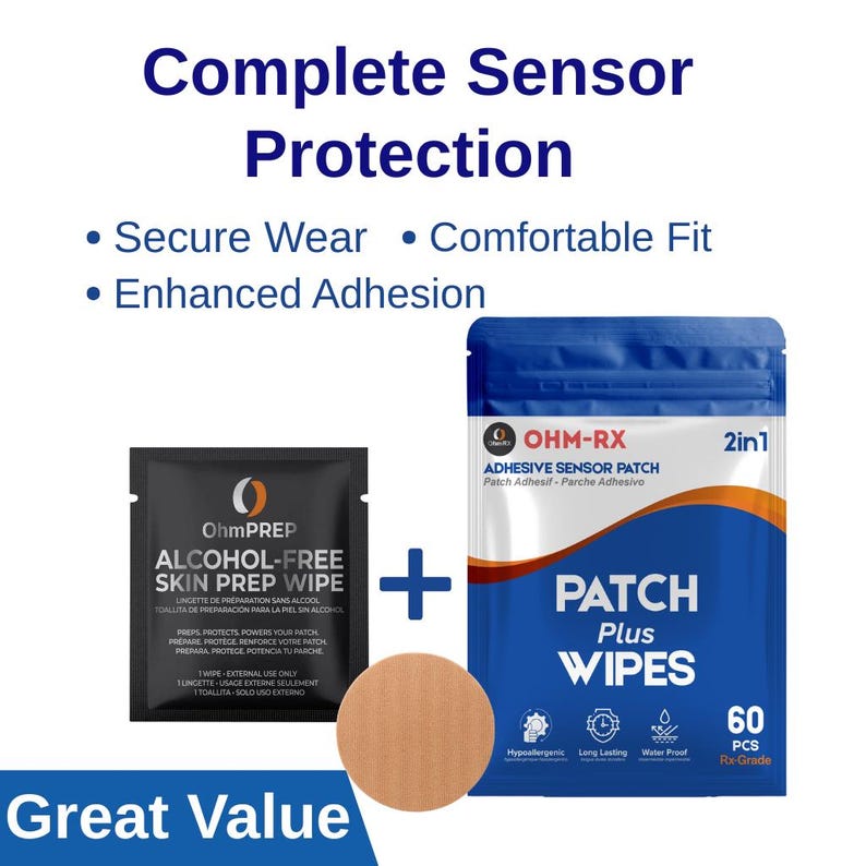Libre 3 Waterproof Sensor Cover + Skin Prep Wipe | Hypoallergenic CGM ...