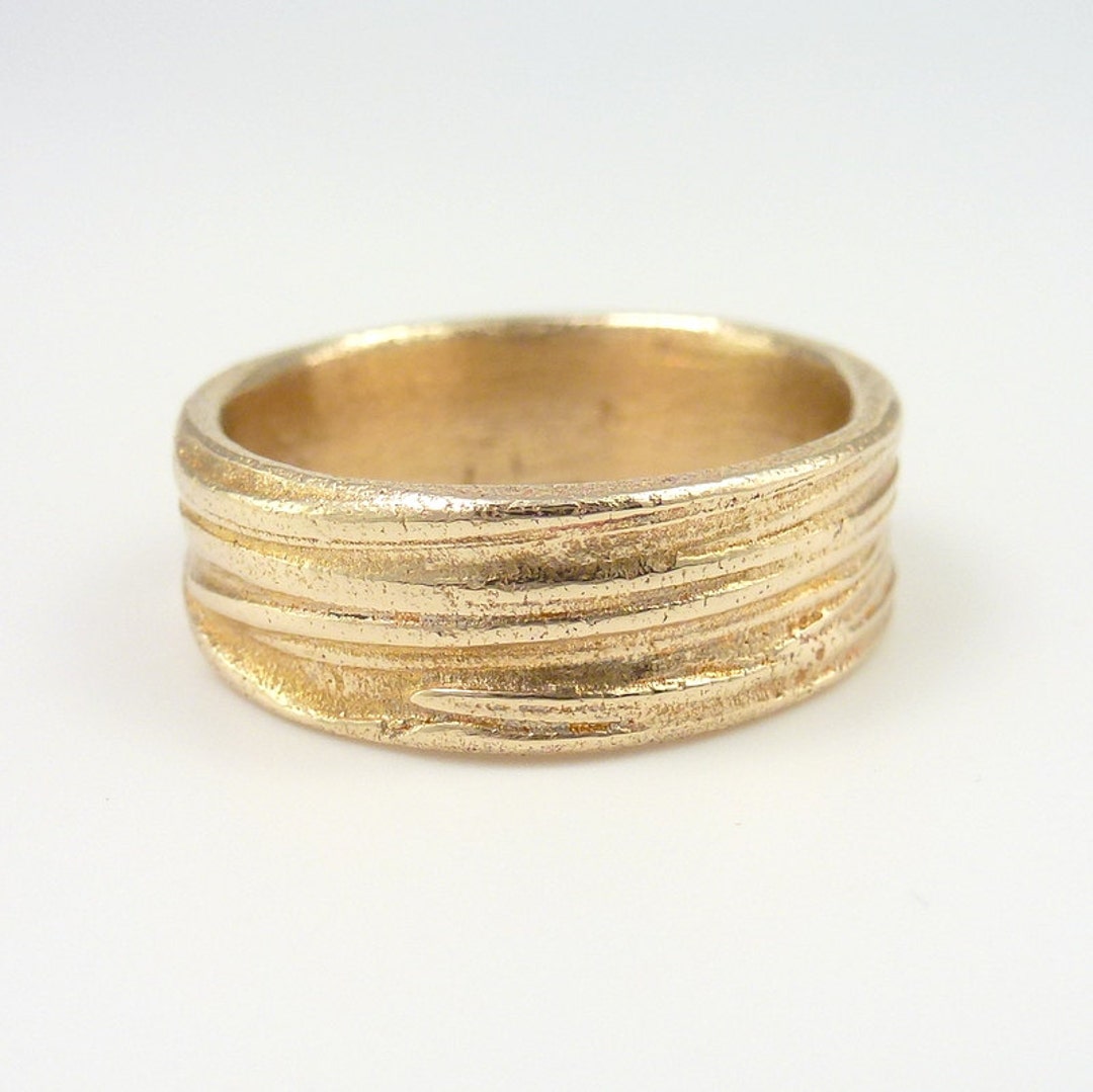 Textured Bronze Ring: Modern Pine Needle Band, Handmade - Etsy