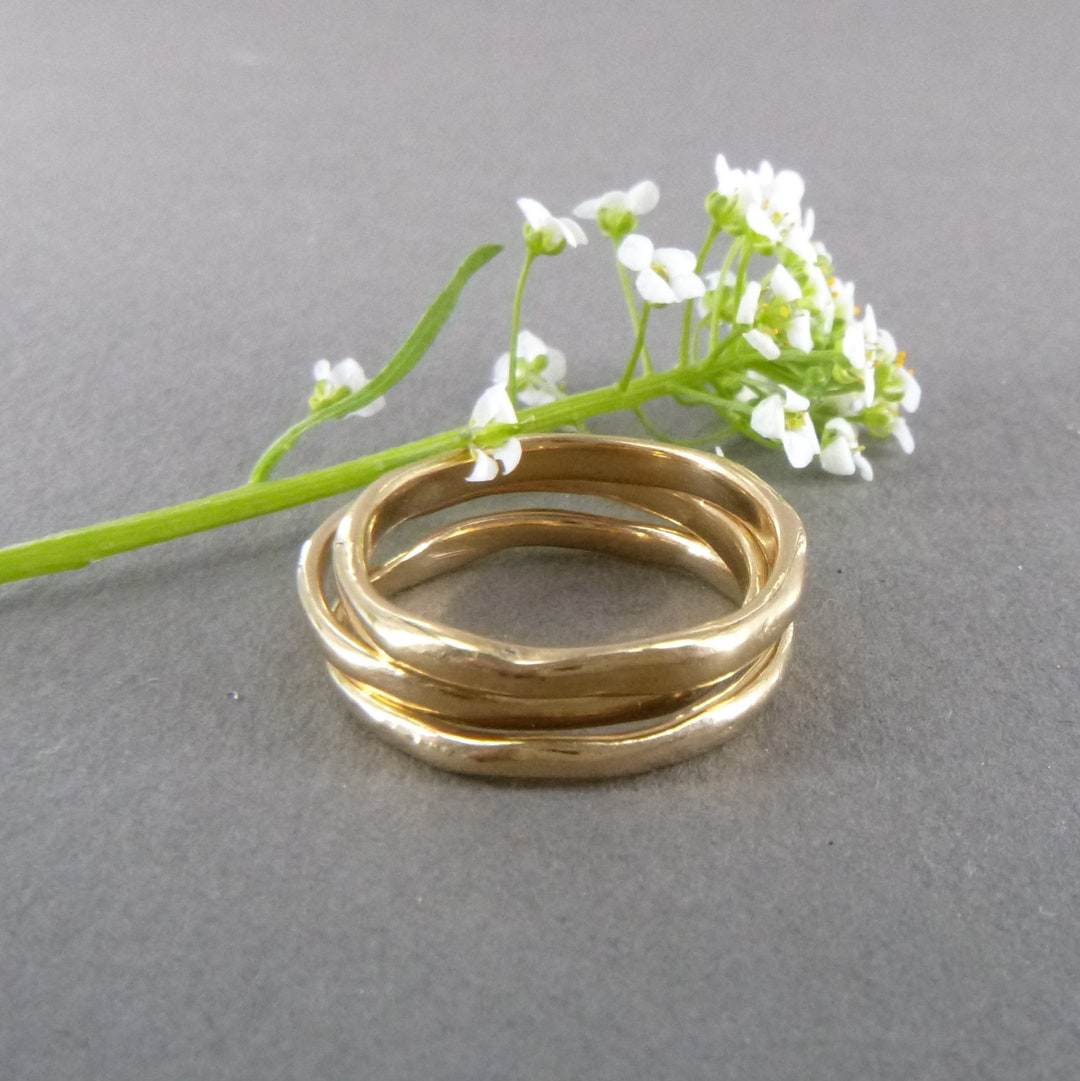 Set of 3 Skinny Golden Bronze Rings, Three Organic Stackable Rings ...