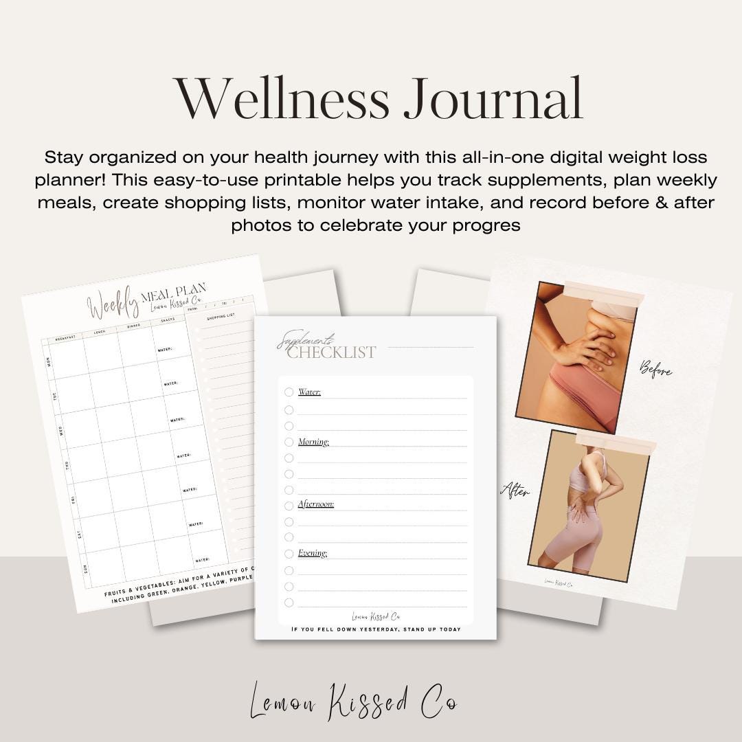 Supplement Checklist, Weekly/monthly Meal Planner and Before/after ...