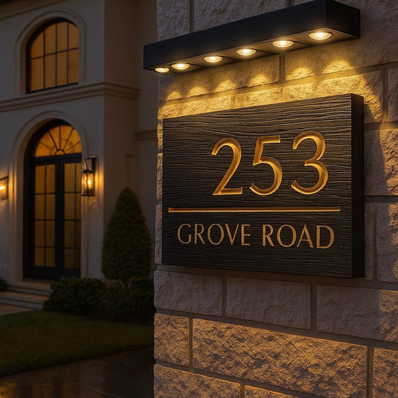 Wood House Number Led - Etsy UK