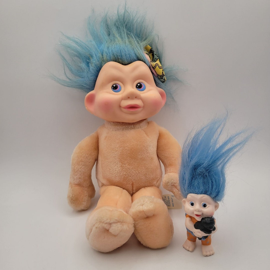 Vintage 1991 Applause Magic Troll Plush Doll Blue Hair & Mini Vinyl ...