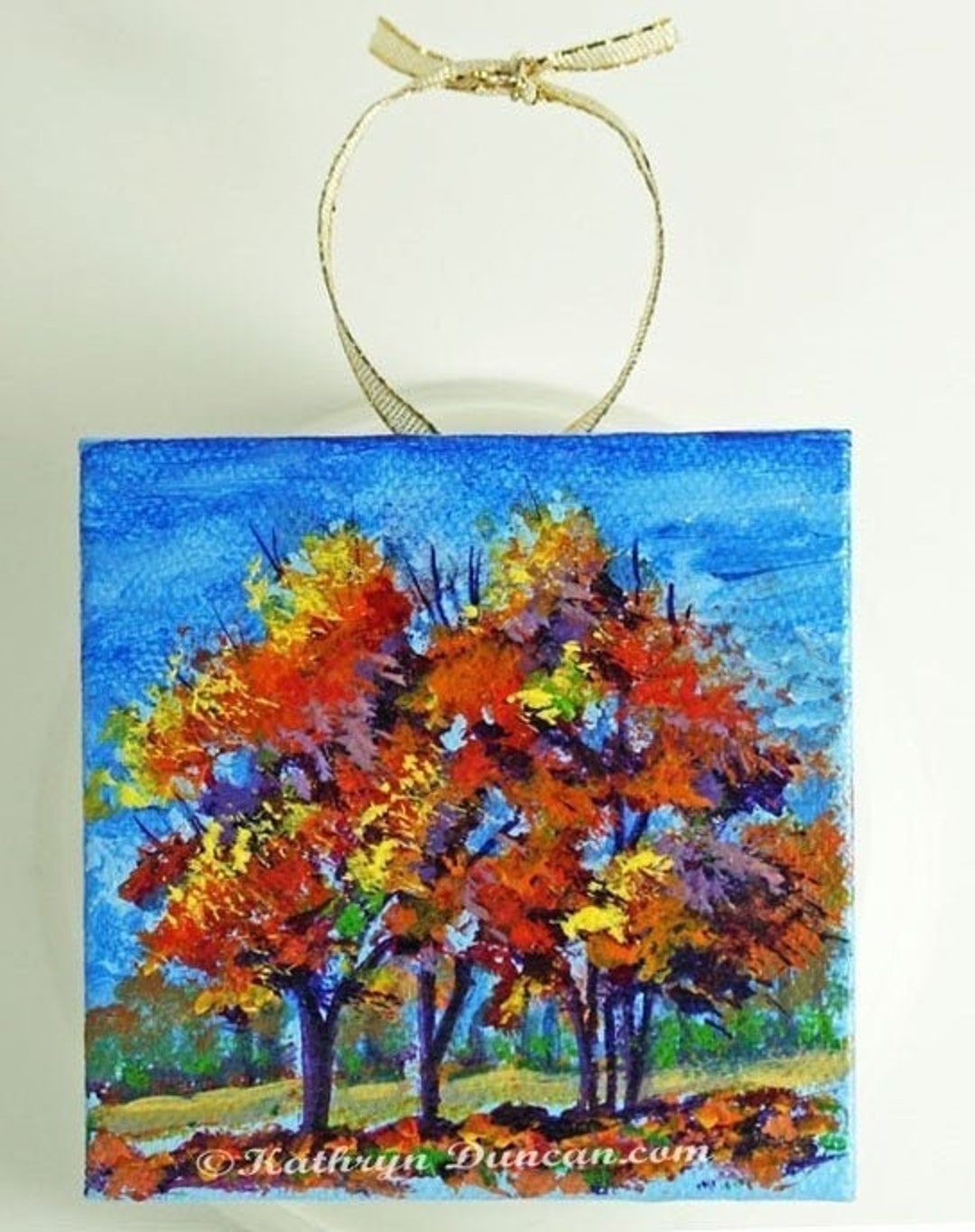 Mini Autumn Trees Acrylic Painting - Fall Art on 3x3" Canvas - Hand ...