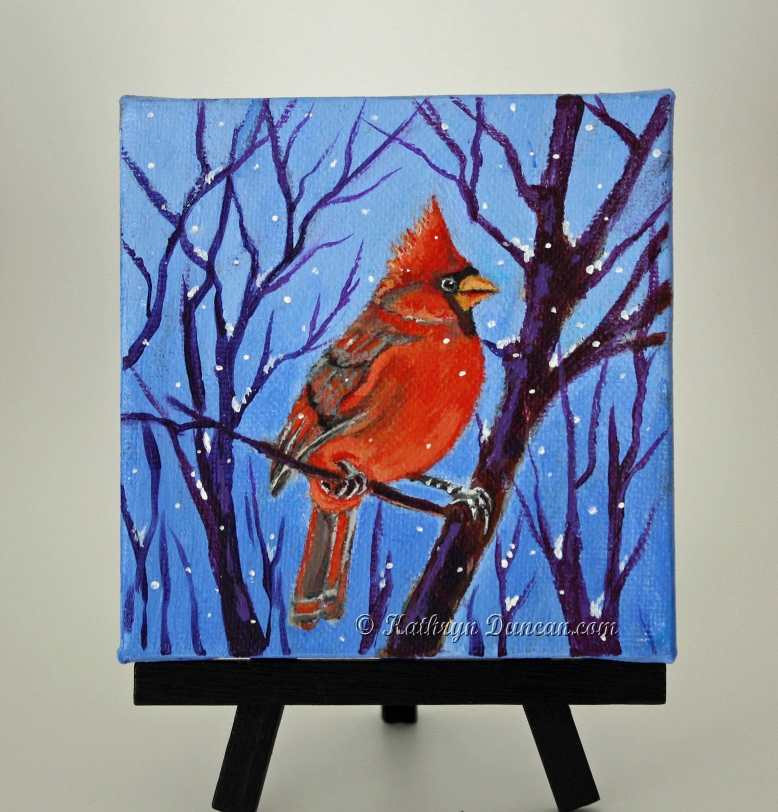 Red Cardinal Bird Acrylic Painting, 4x4 Canvas, Cardinal Wall Art ...