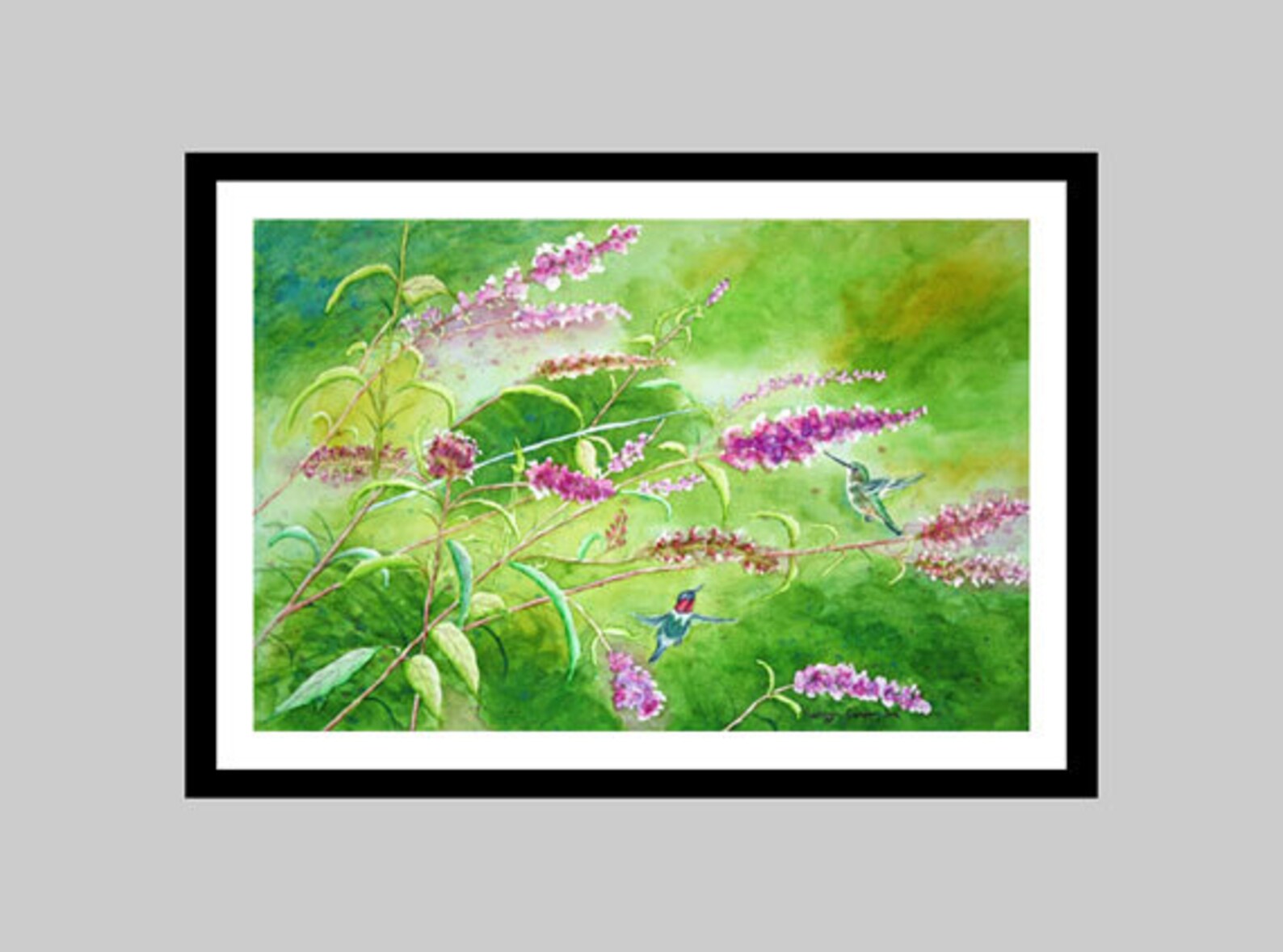 Hummingbirds Original Watercolor Painting Landscape Matted to 16x20 ...