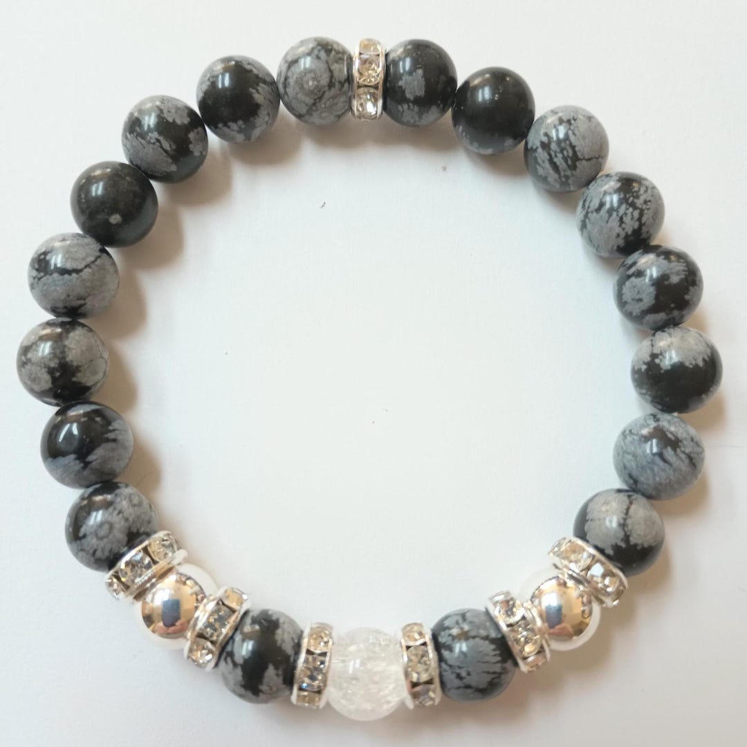 Snowflake Obsidian With Cracked Ice Quartz Crystal and Silver Hematite ...