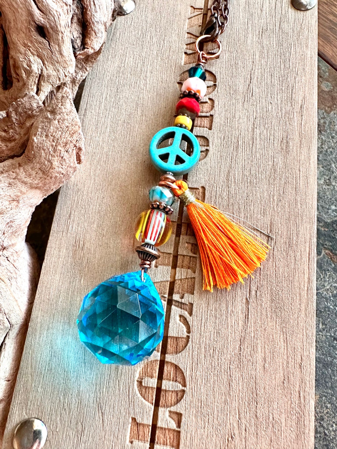 Peace Love Blue Glass Prism, Rear View Charm, Sun Catcher for Car ...