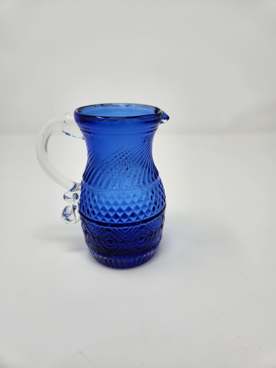Vintage Cobalt Blue Pressed Glass Creamer W/t Clear Handle ~ Pilgrim ...
