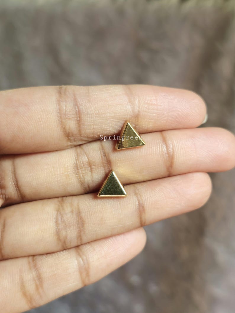 Tiny Triangle 18K Gold Stud Earrings | Minimal Geometric Studs for ...