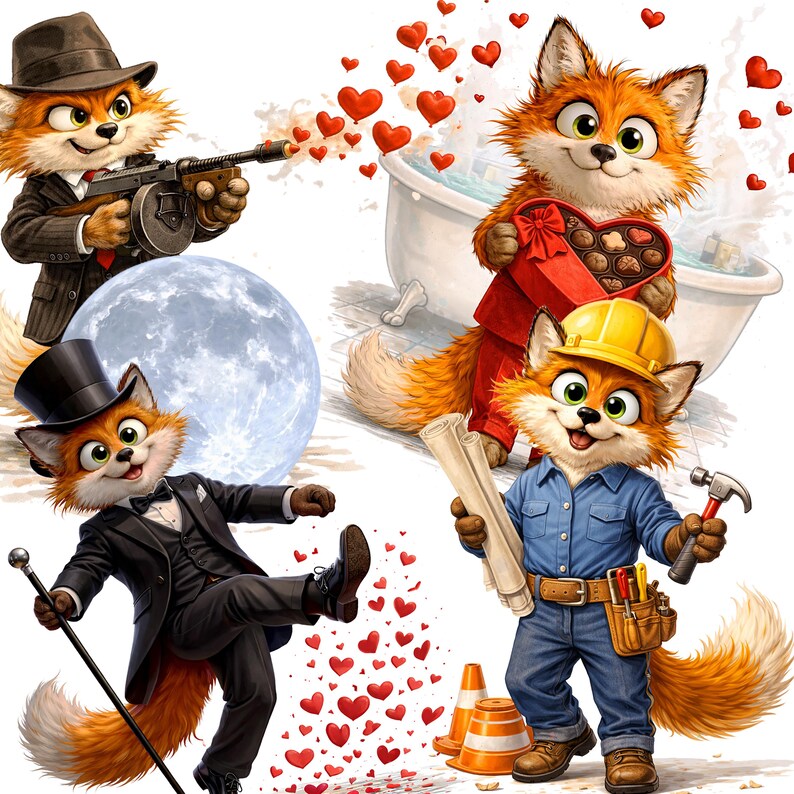 Fox Valentine Clipart | 30 Woodland Fox PNG Graphics (digital Download ...