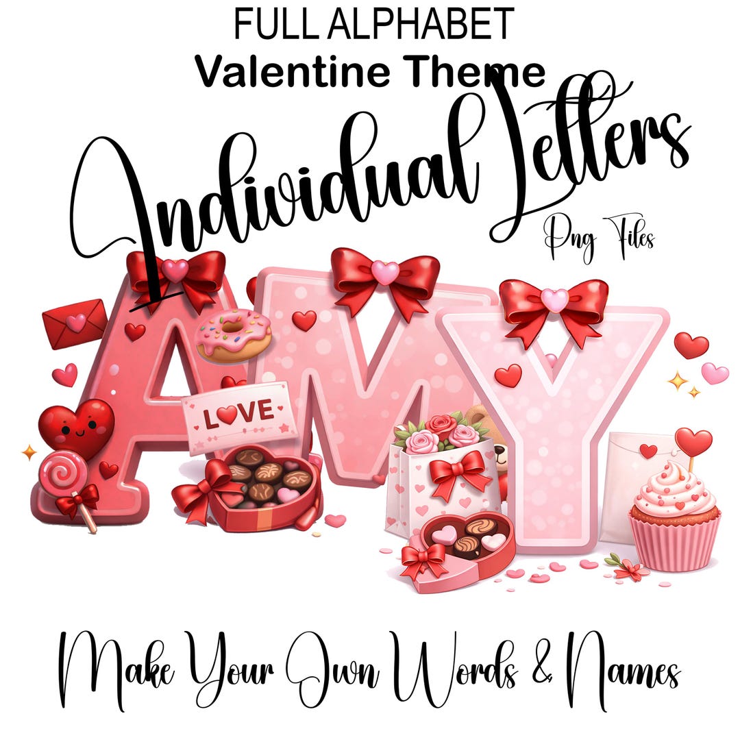 Valentine Alphabet Letters PNG | Love Themed Letter Set | Commercial ...