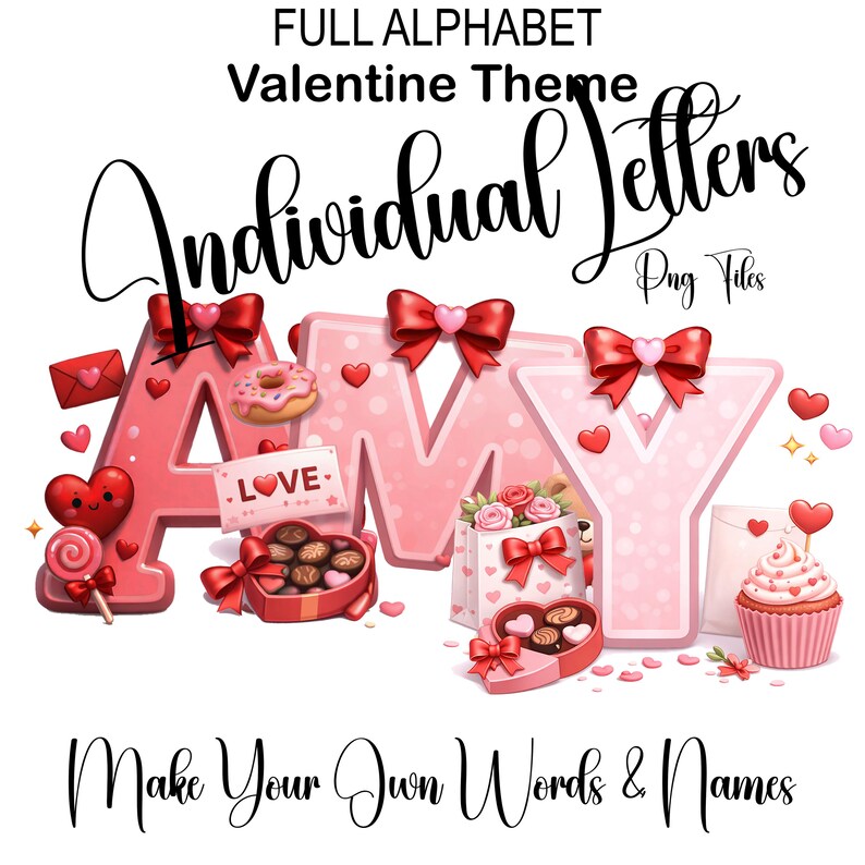 Valentine Alphabet Letters PNG | Love Themed Letter Set | Commercial ...