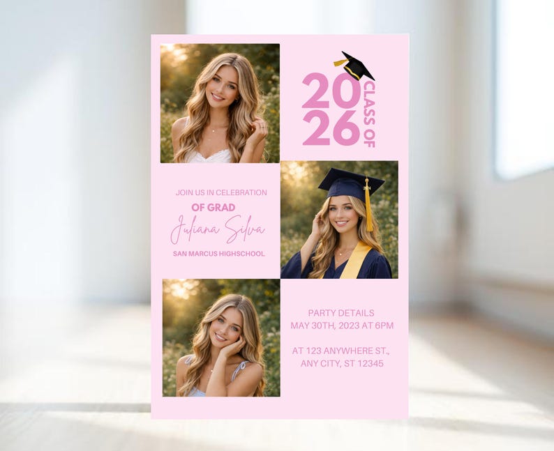 Pink Graduation Invite and Announcement | Pink Grad Party | Editable ...