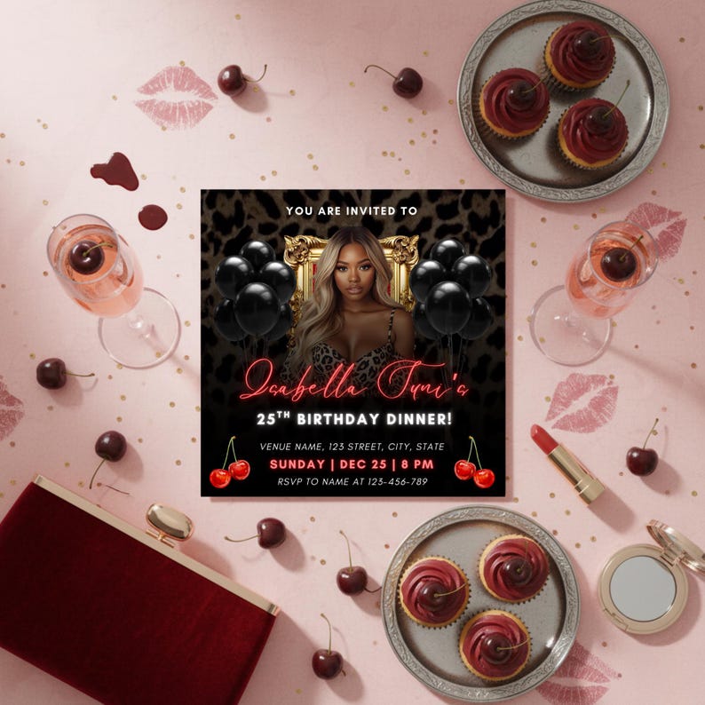 Cheetah Print Birthday Invitation, Glam Party Evite (digital Download ...