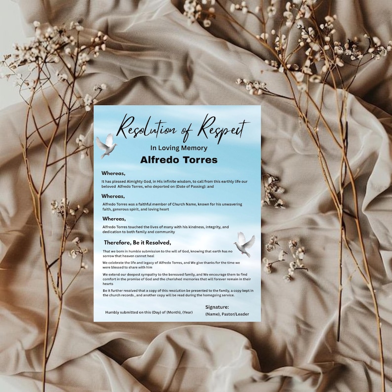 Funeral Resolution Letter Template, Editable Memorial Service Program ...