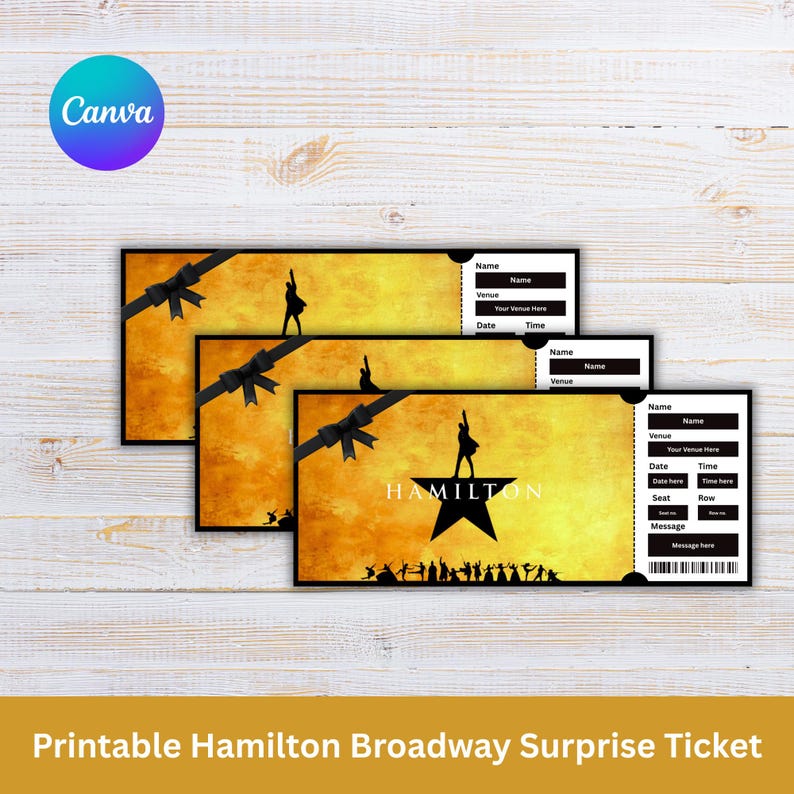 Editable Hamilton Broadway Ticket Template, Personalized Gift (digital ...