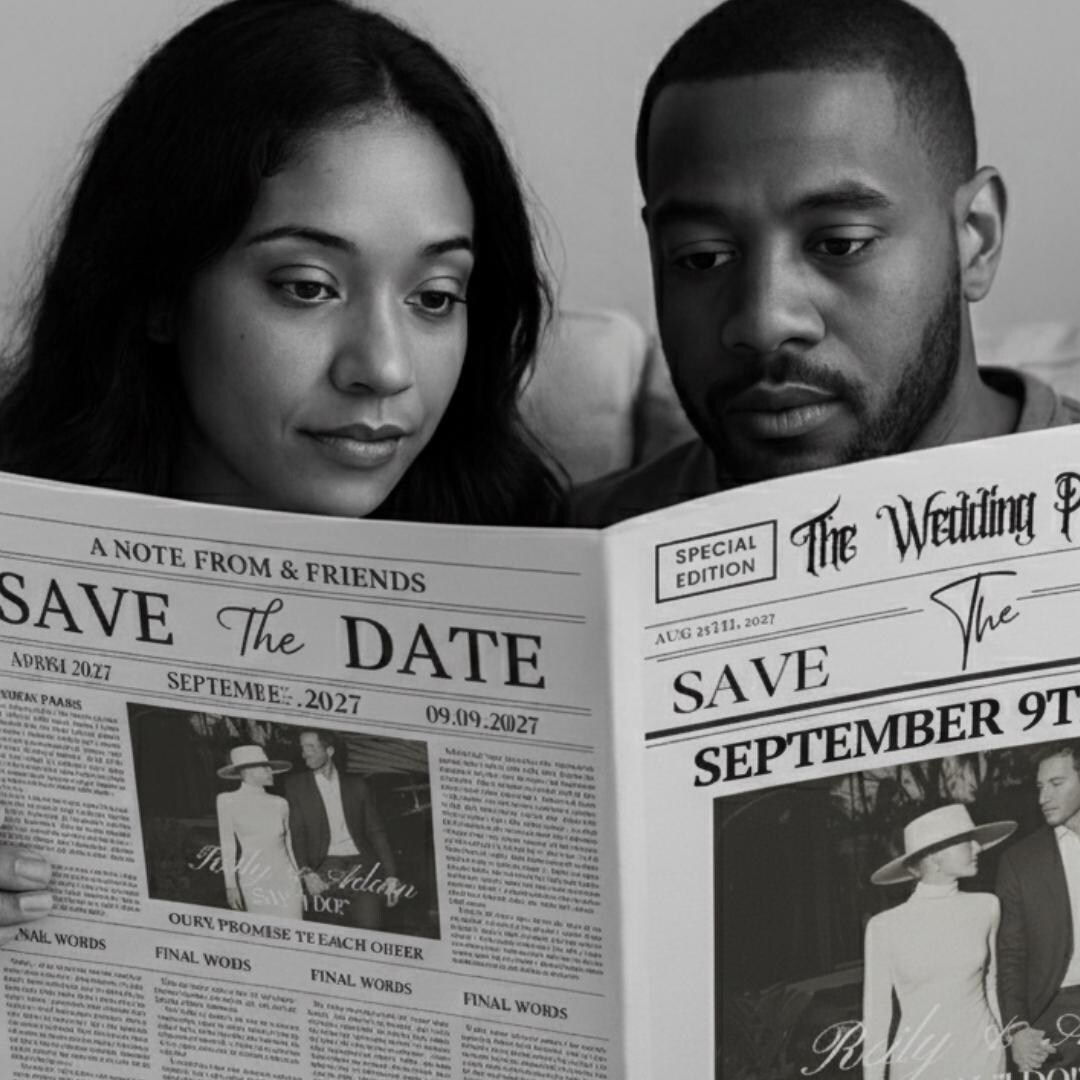 Personalized Newspaper Save the Date Template, Engagement Announcement ...