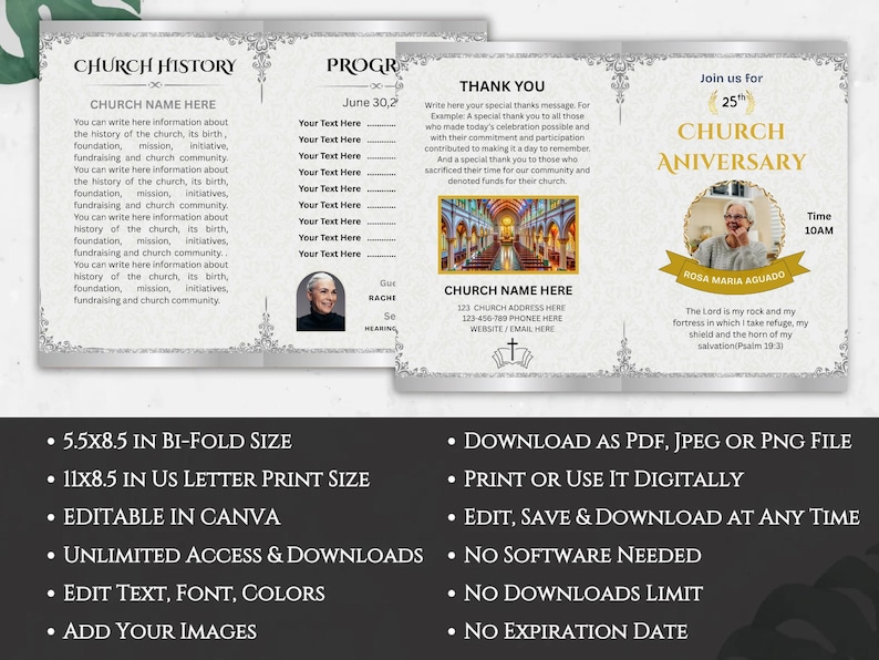 Church Anniversary Program Template: Editable Canva Brochure (digital ...
