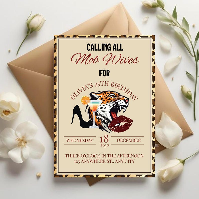 Mob Wife Birthday Invitation | Leopard Print, Las Vegas Glam (digital ...