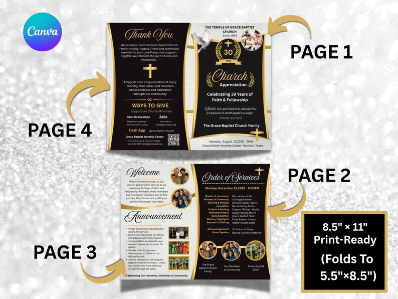 Church Appreciation Brochure Template: Editable Canva Program (8.5"x11 ...