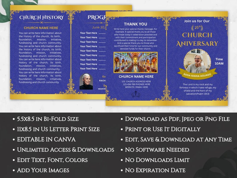Church Anniversary Program Template: Editable Bifold Brochure (canva ...